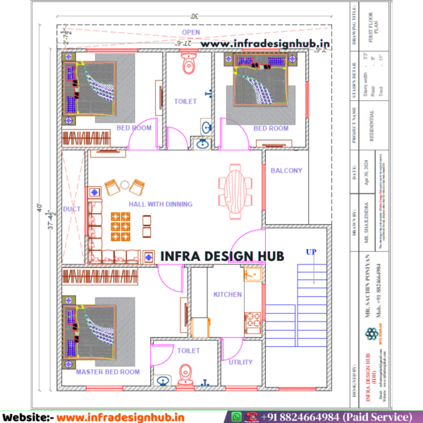 30x40 Sqft Floor Plan - (PDF + CAD)