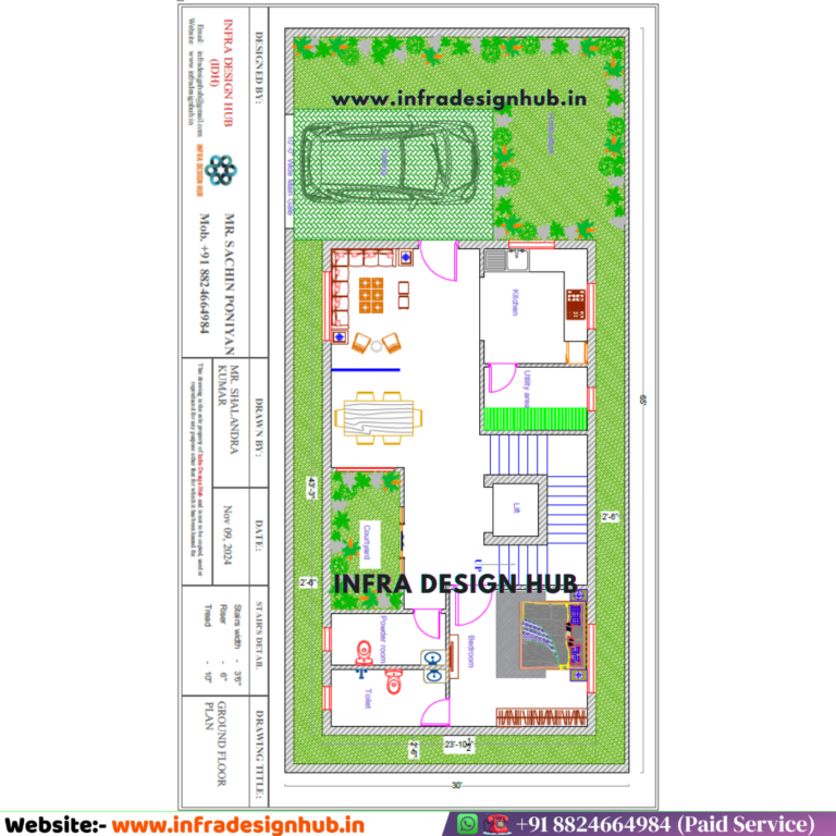 30x65 Sqft Floor Plan - (PDF + CAD)